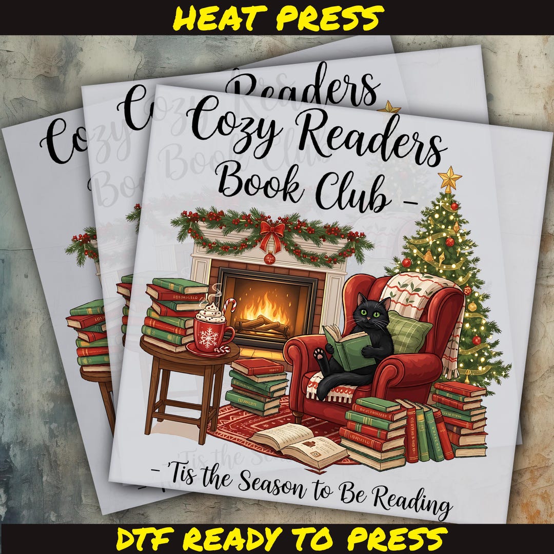 Christmas Bookish Cat DTF Heat Transfer for Cat Lover, Christmas Cat ...