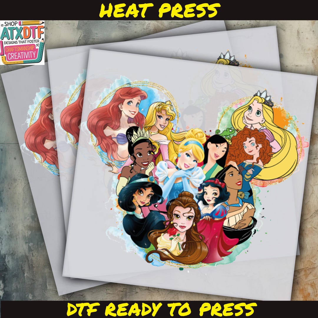 Disney Princess Characters DTF Transfer, Disney DTF, Iron on Decal ...