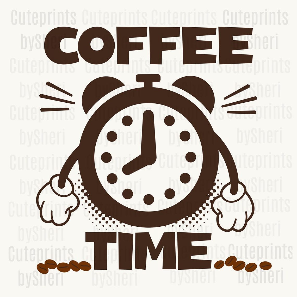 Coffee Time Wall Art Cute Quirky Clock-inspired Coffee Digital Art ...