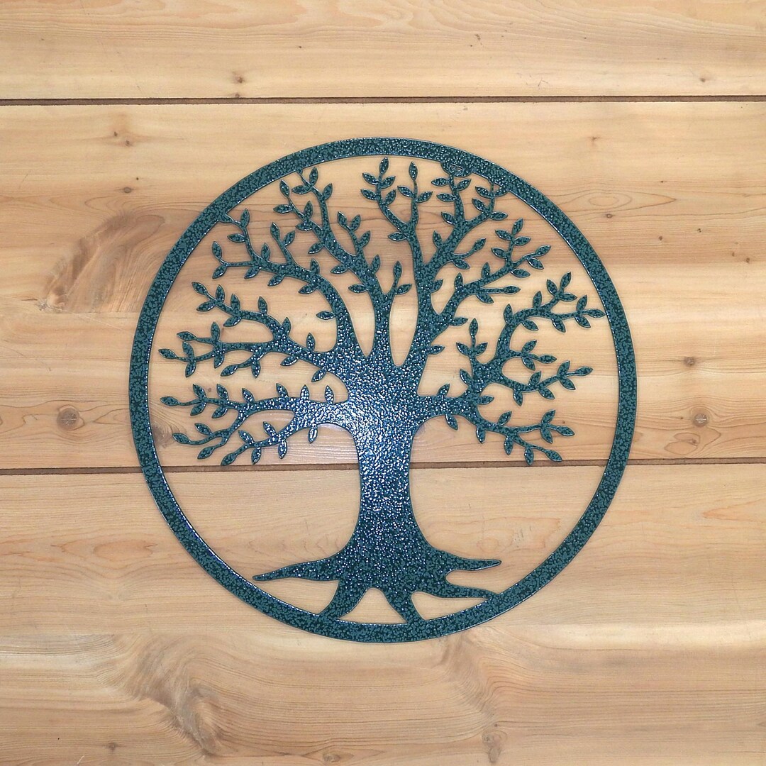 Round Tree of Life Metal Wall Art Green Hammertone - Etsy