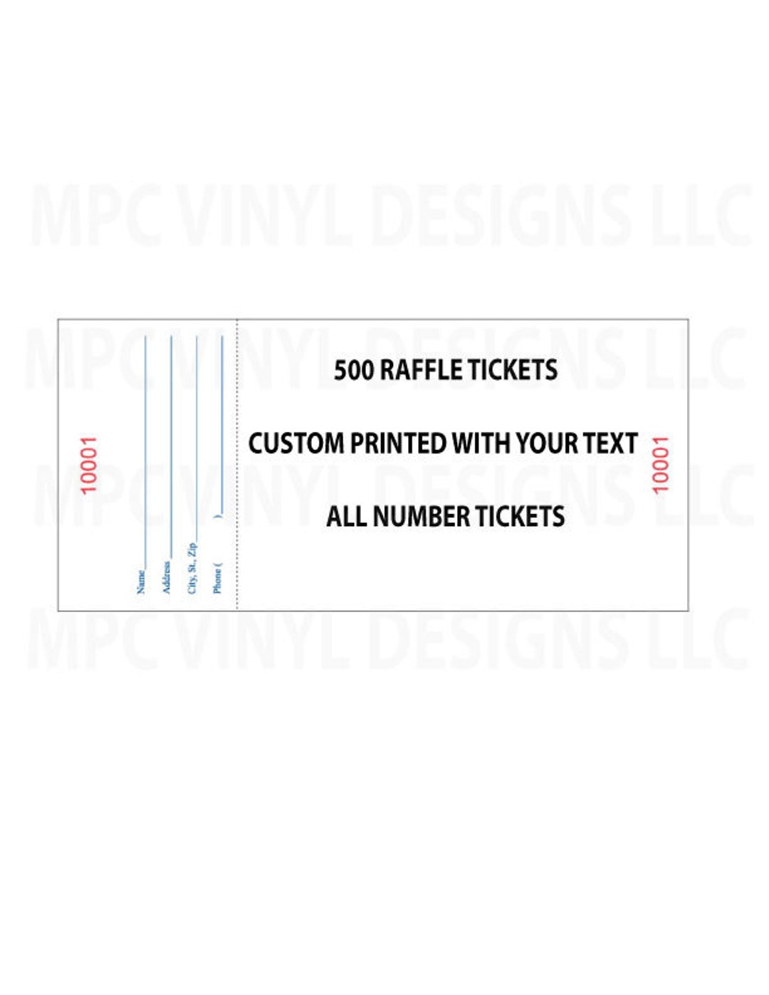 250 RAFFLE TICKETS Custom Printed Numbered Raffle Tickets Fundraiser ...