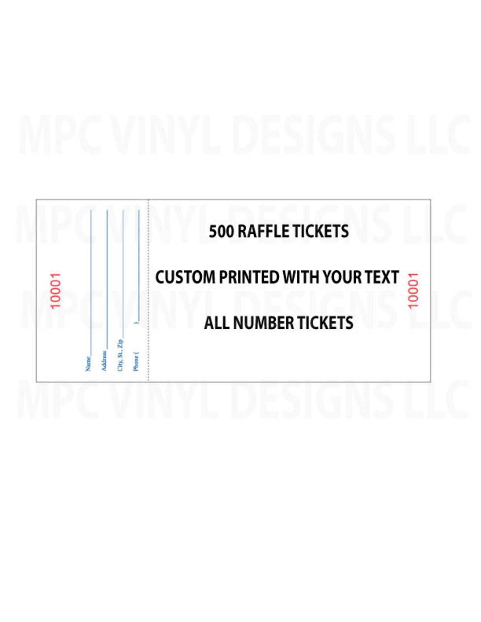 250 RAFFLE TICKETS Custom Printed Numbered Raffle Tickets Fundraiser ...