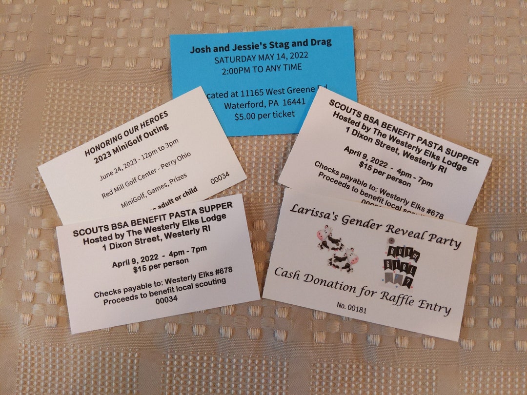 Event Tickets 150 White Custom Printed Tickets Events Fundraiser ...