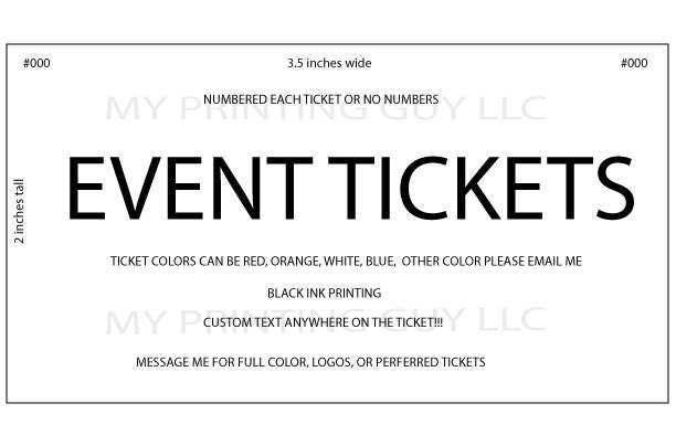 Event Tickets 150 White Custom Printed Tickets Events Fundraiser ...