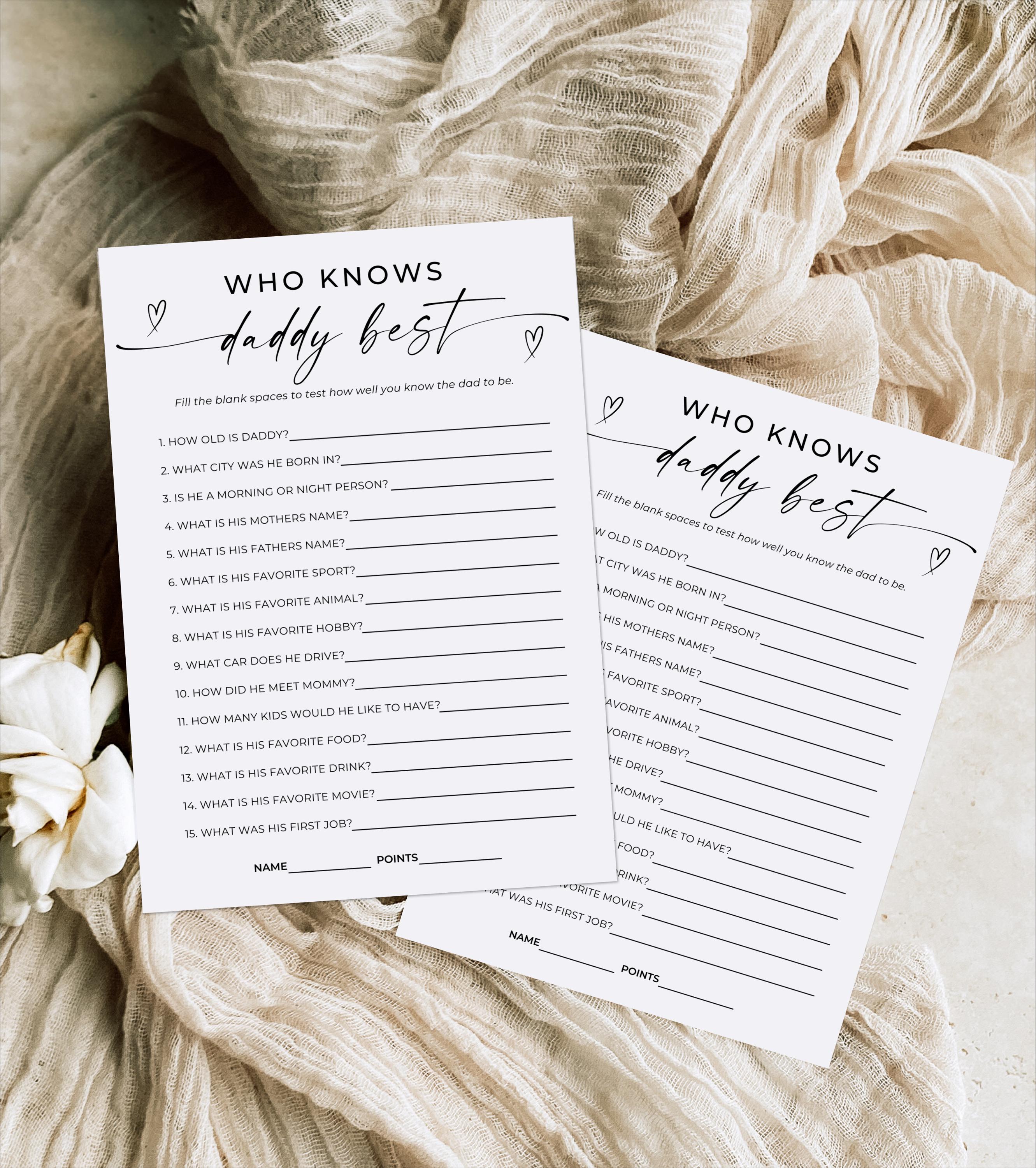 Who Knows Daddy Best Baby Shower Game How Well Do You Know Daddy Baby ...