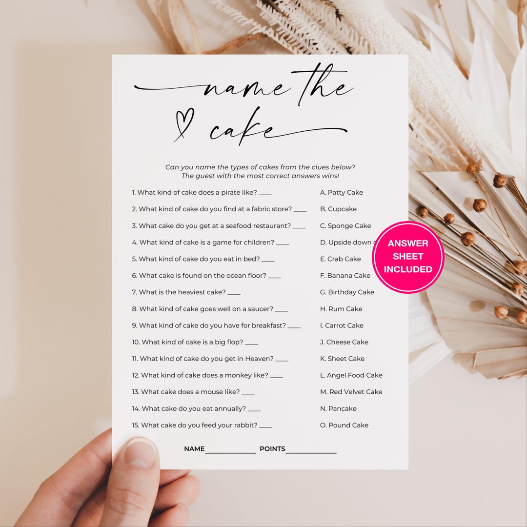 Name the Cake Bridal Shower Game Guess the Cake Flavor Minimal ...