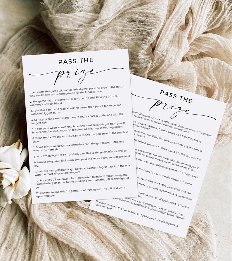 Pass the Prize Rhyme Game Baby Shower Game Pass the Gift Poem Baby Pass ...