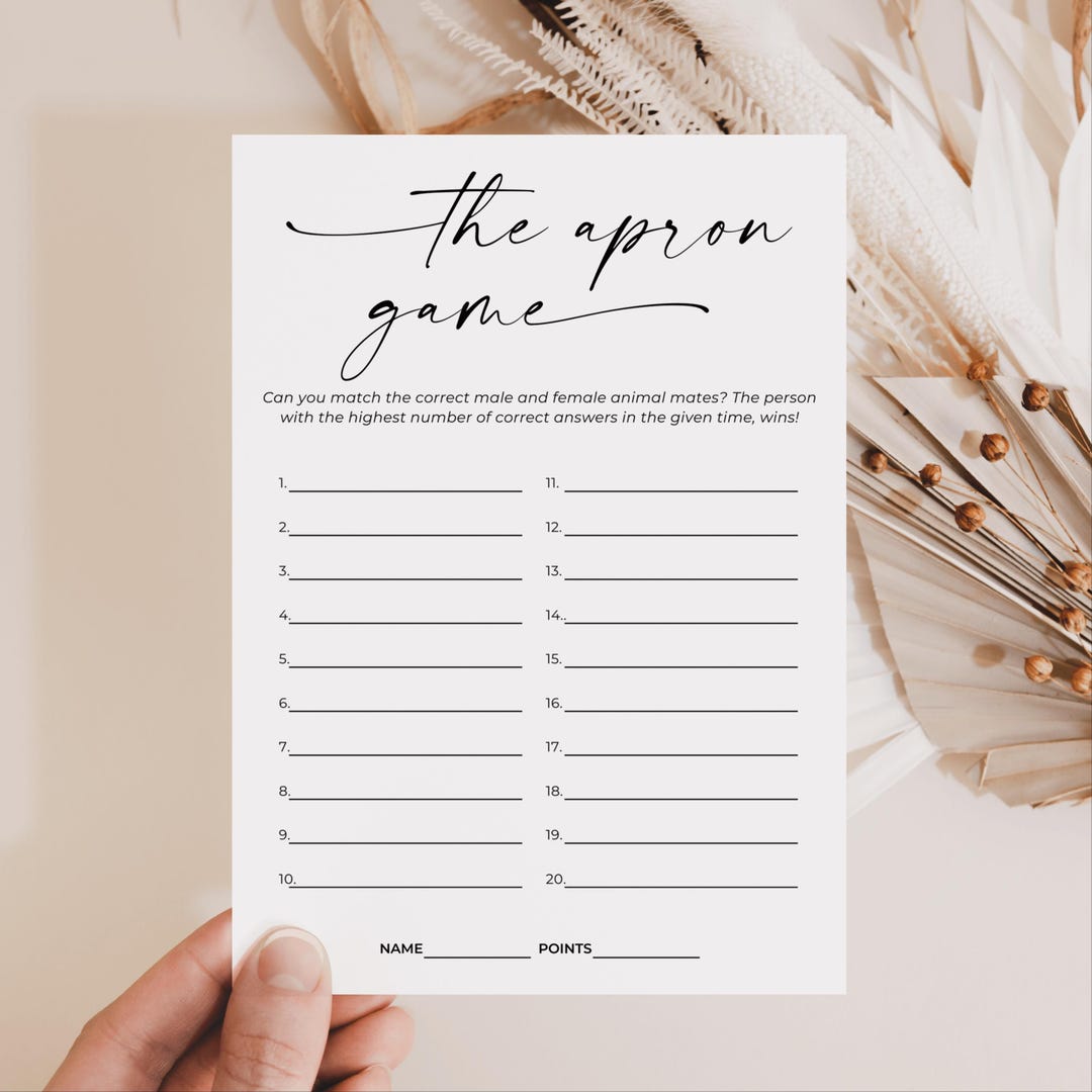 The Apron Game, Instant Download, Kitchen Utensils Bridal Shower Game ...