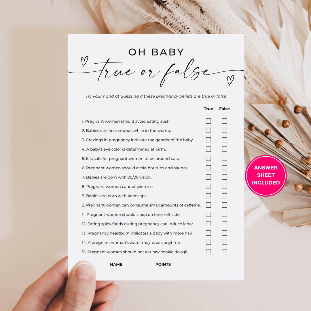 Baby Shower Game True or False Printable, Oh Baby True or False ...
