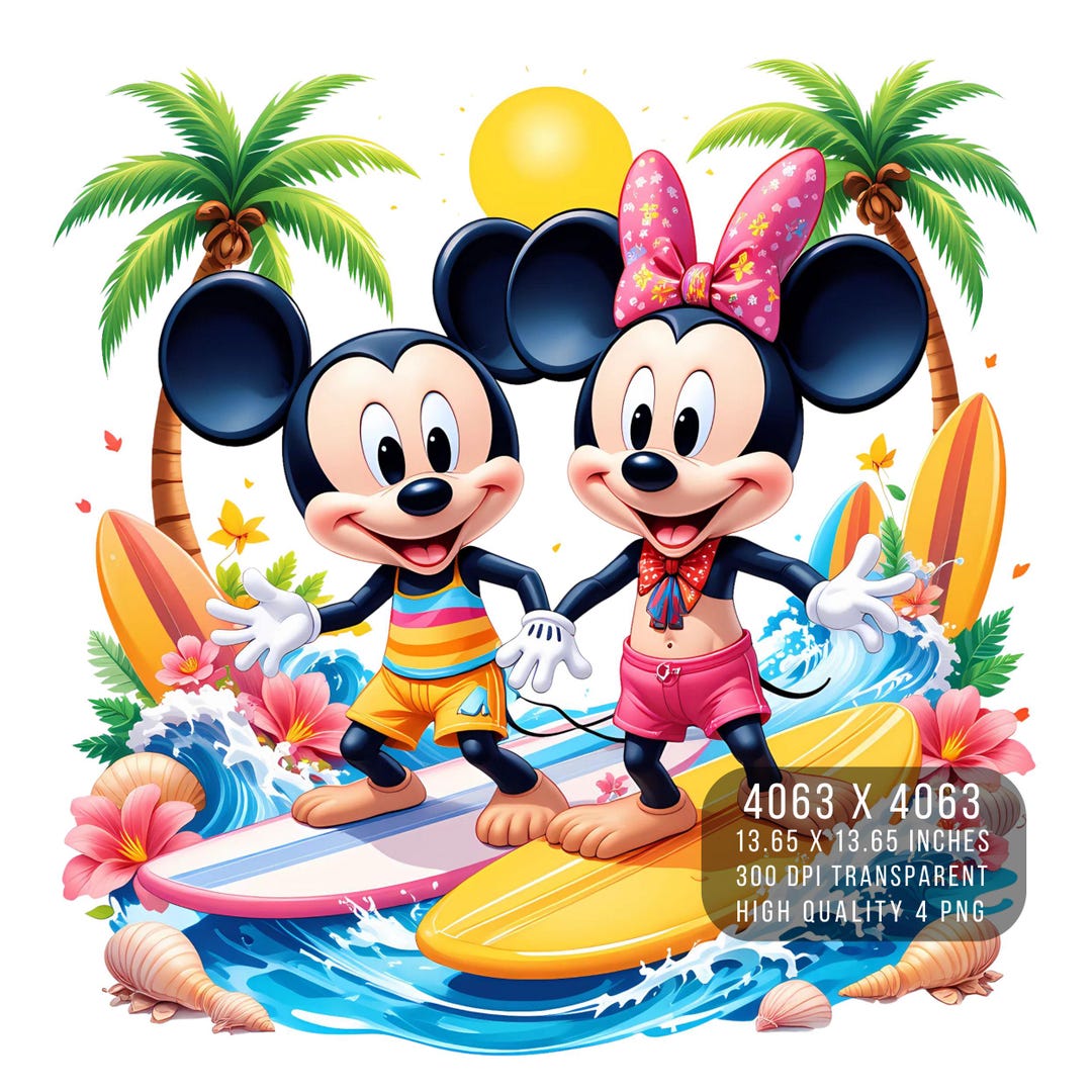 4 PNG Mickey Mouse and Minnie Surfing Summer Beach Sport Splash and ...