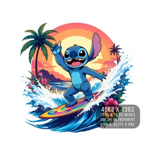 4 PNG Stitch Tropical Surfing Summer Beach Watercolor Digital Design ...