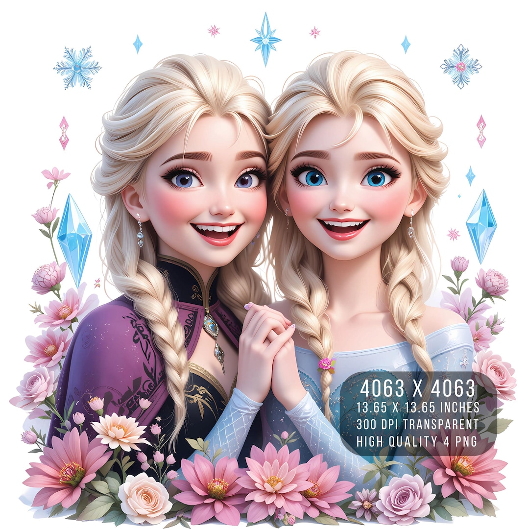 4 PNG Elsa and Anna Frozen Flower Crystal Digital Design PNG File for ...