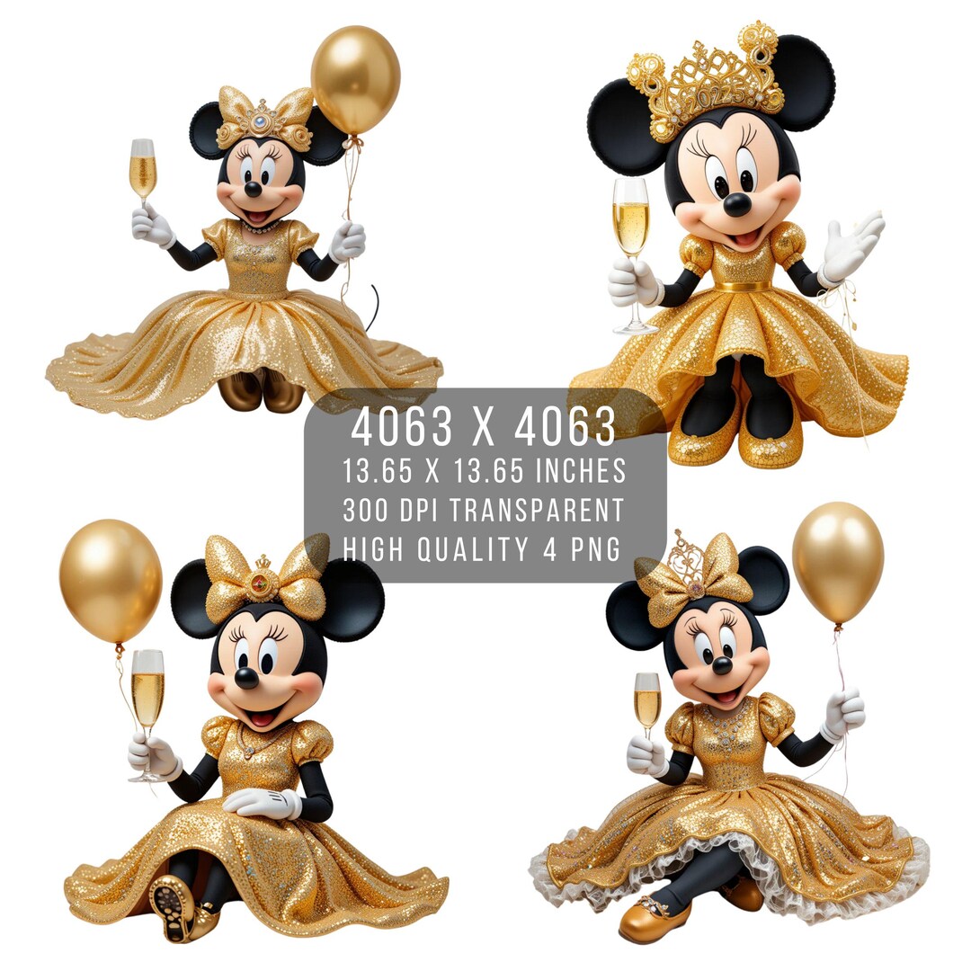 4 PNG Mickey Mouse and Minnie Mouse Happy New Year Digital Design PNG ...