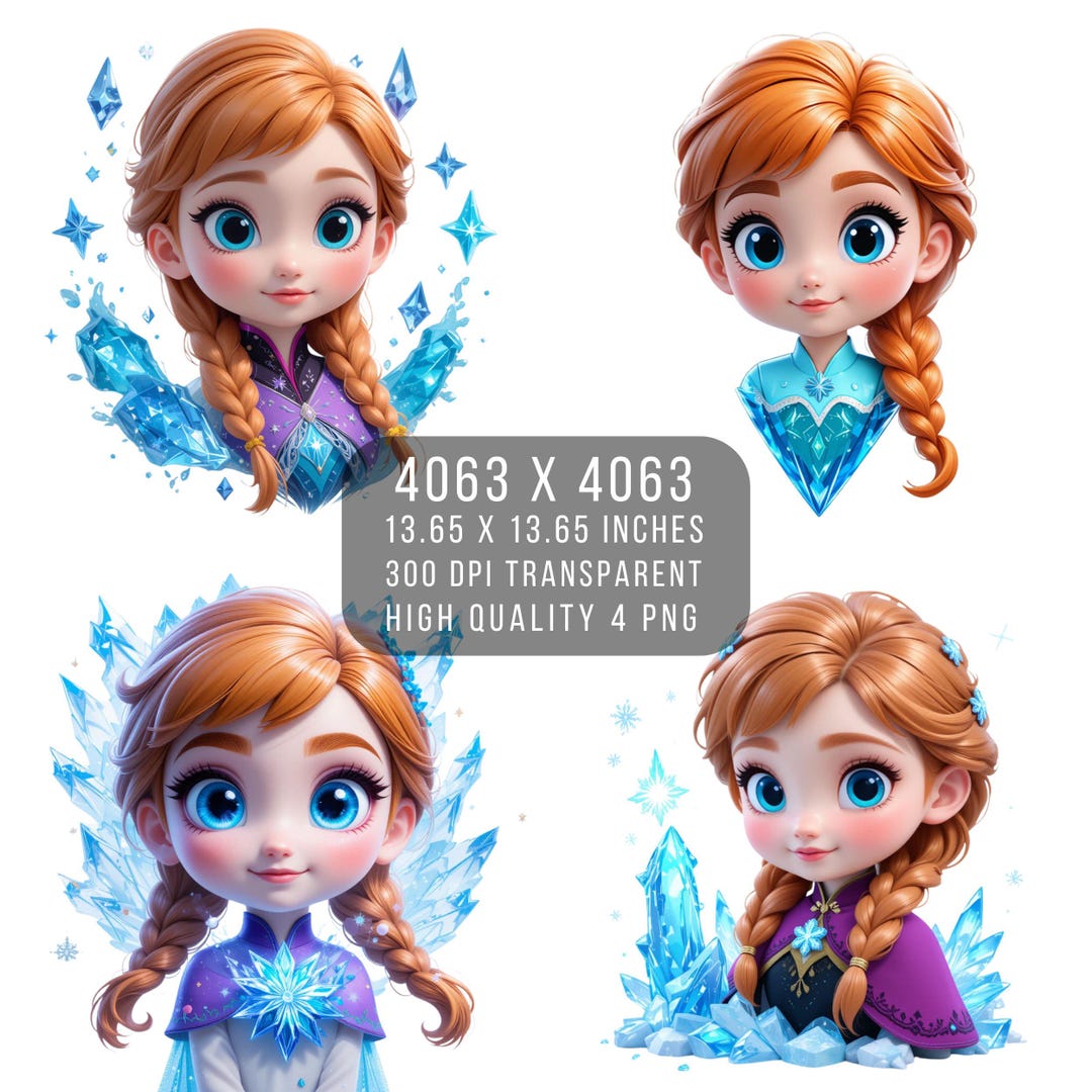 4 PNG Anna Kawaii Snowflake Frozen Kid Digital Design PNG File for ...