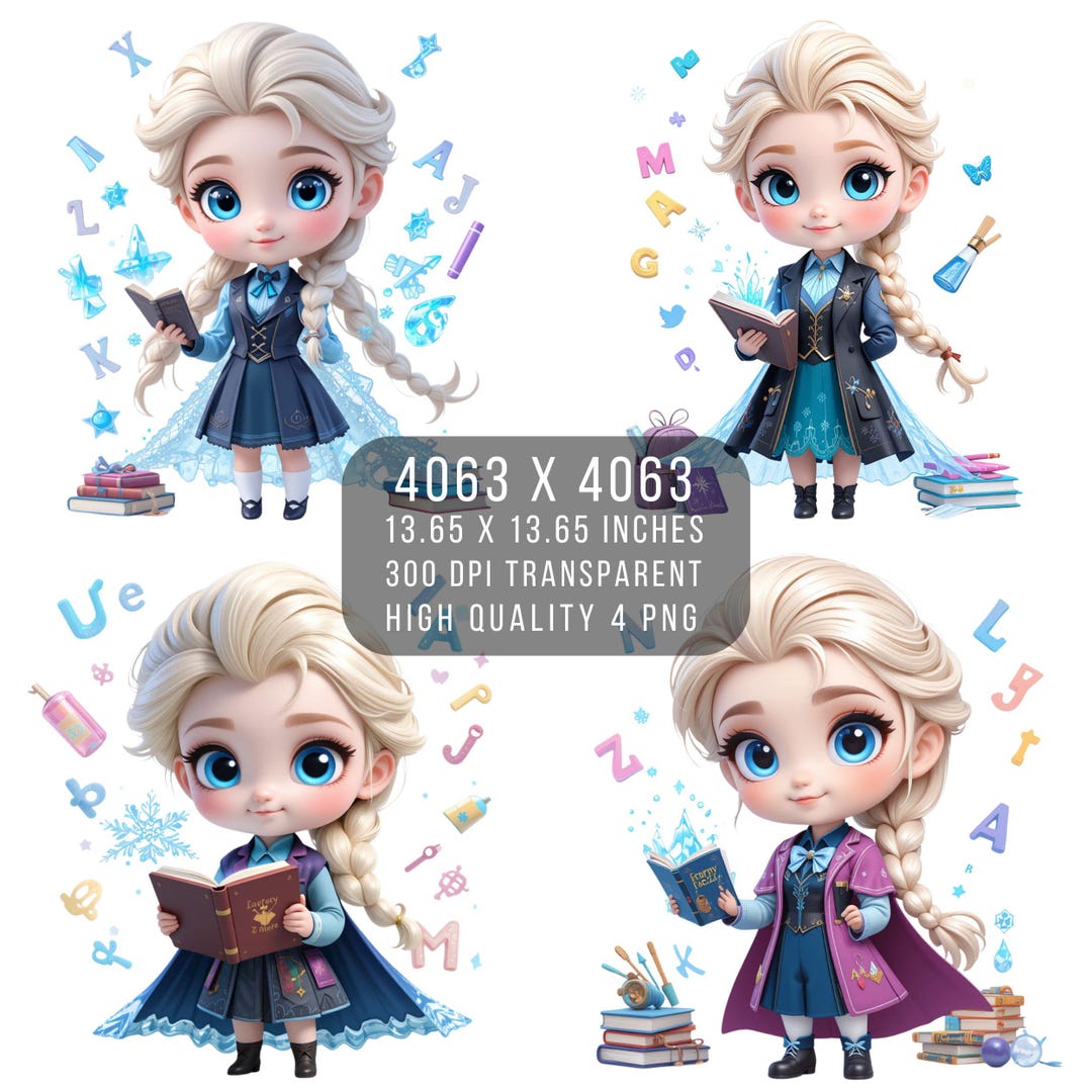 4 PNG Elsa and Anna Back to School Kawaii Frozen Kid Digital Design PNG ...