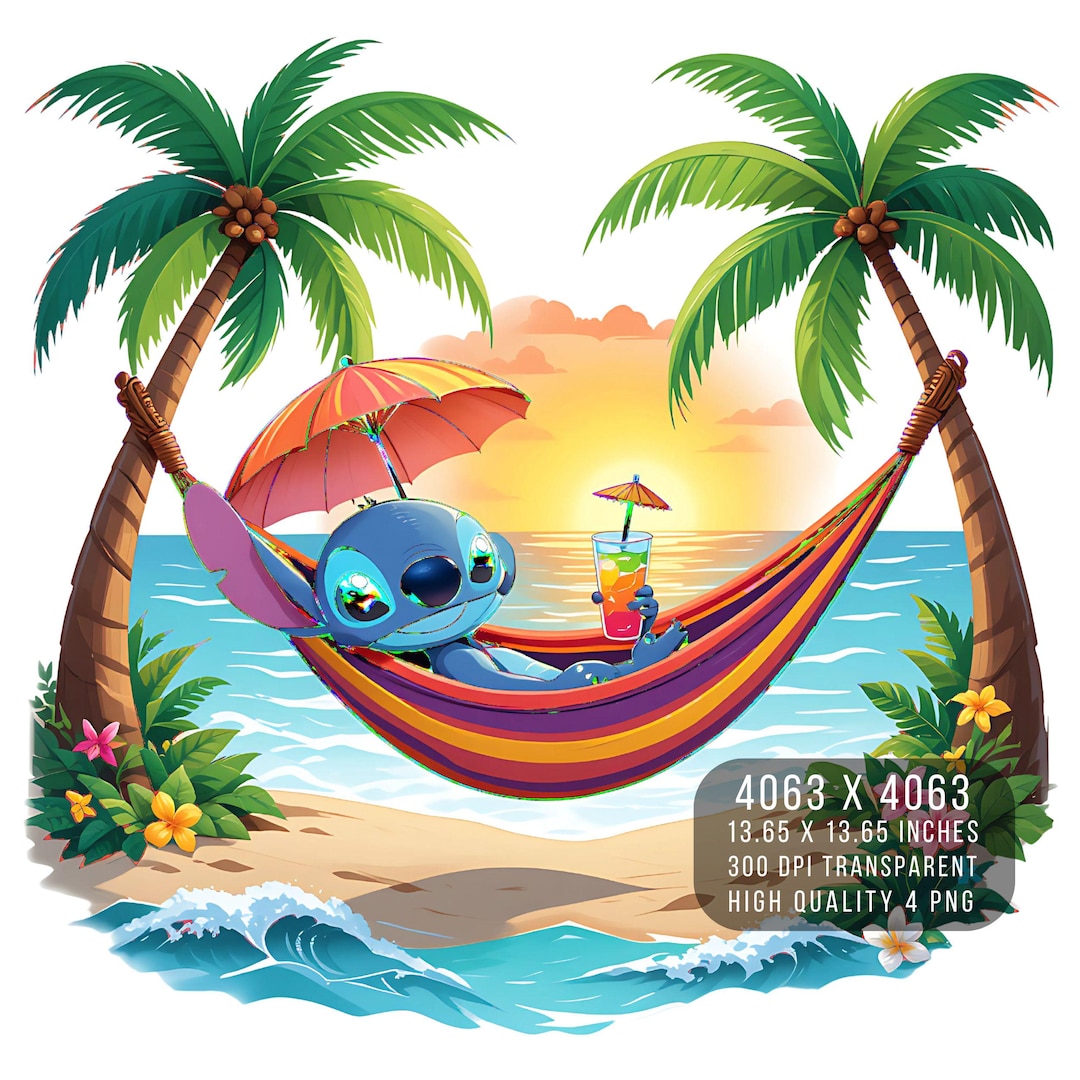 4 PNG Stitch Tropical Surfing Summer Beach Watercolor Digital Design ...