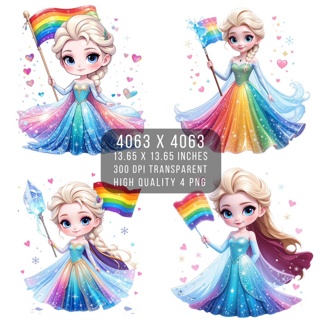 4 PNG Elsa Anna Pride Month Rainbow Kawaii Frozen Digital Design PNG ...