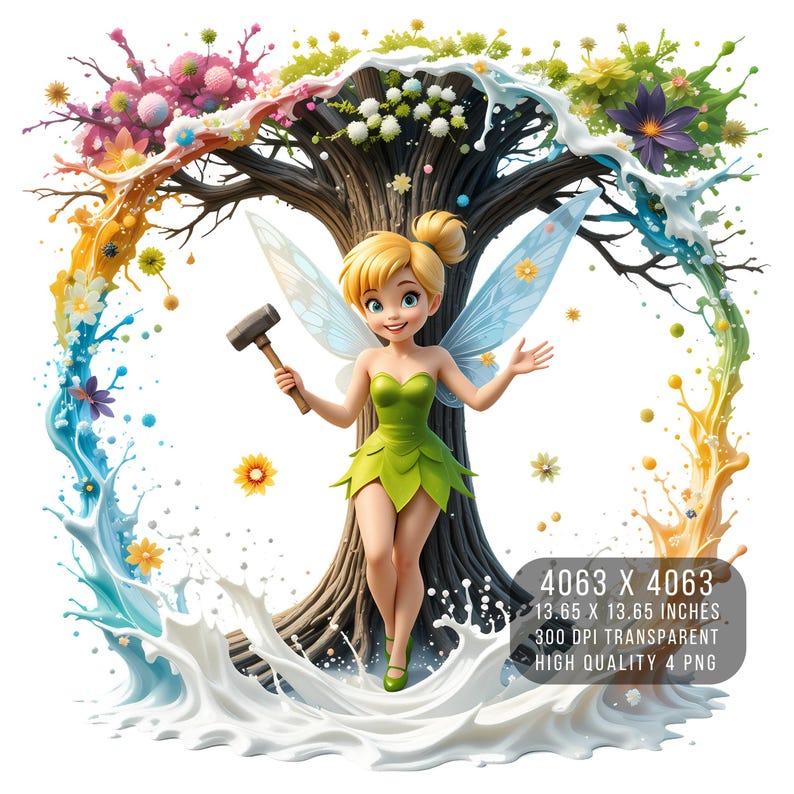 4 PNG Tinkerbell Fairies Watercolor Splash Digital Design PNG File for ...