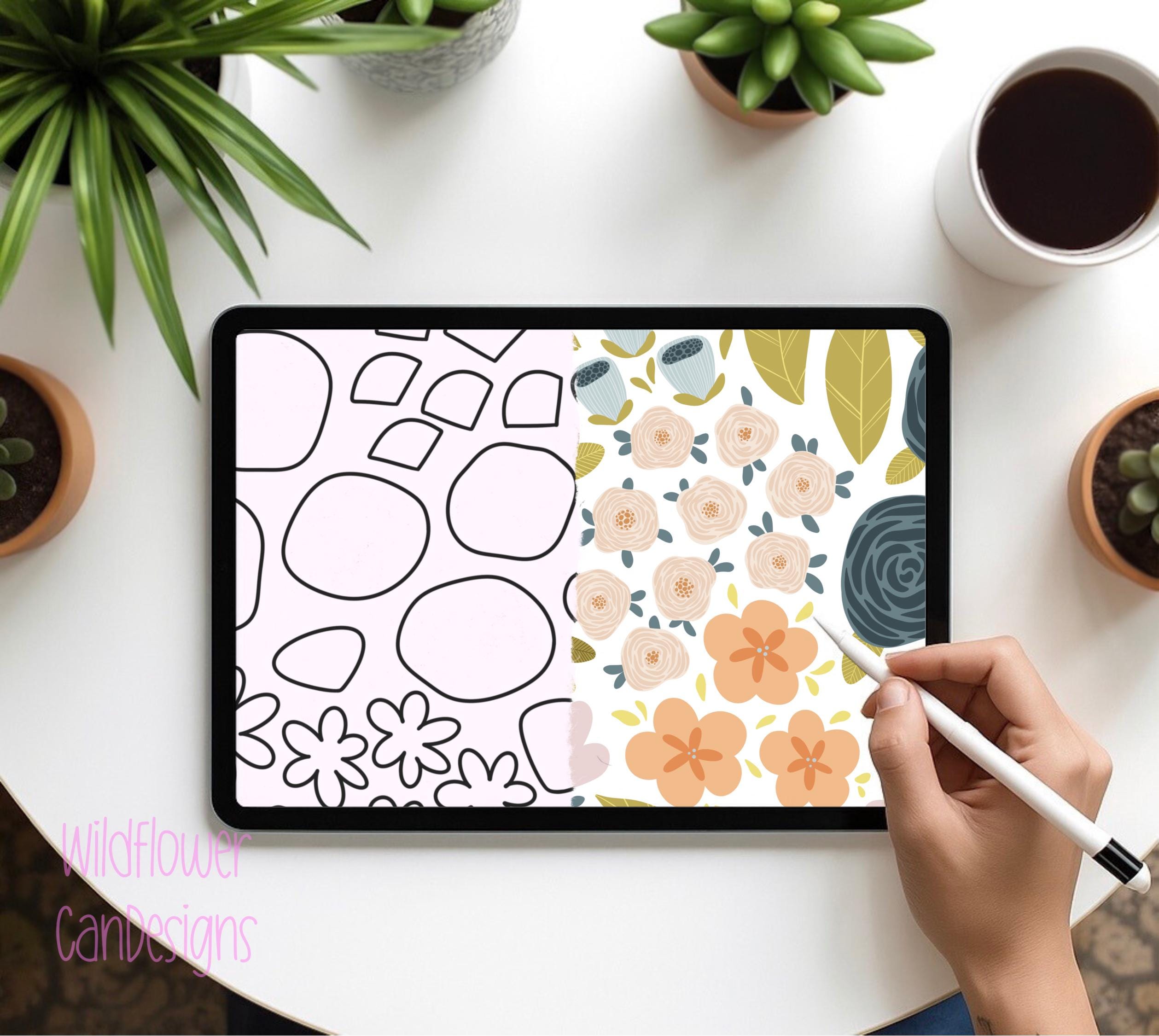Ditsy Floral Stamp Brush - Hand Drawn Procreate Seamless Pattern Layout ...