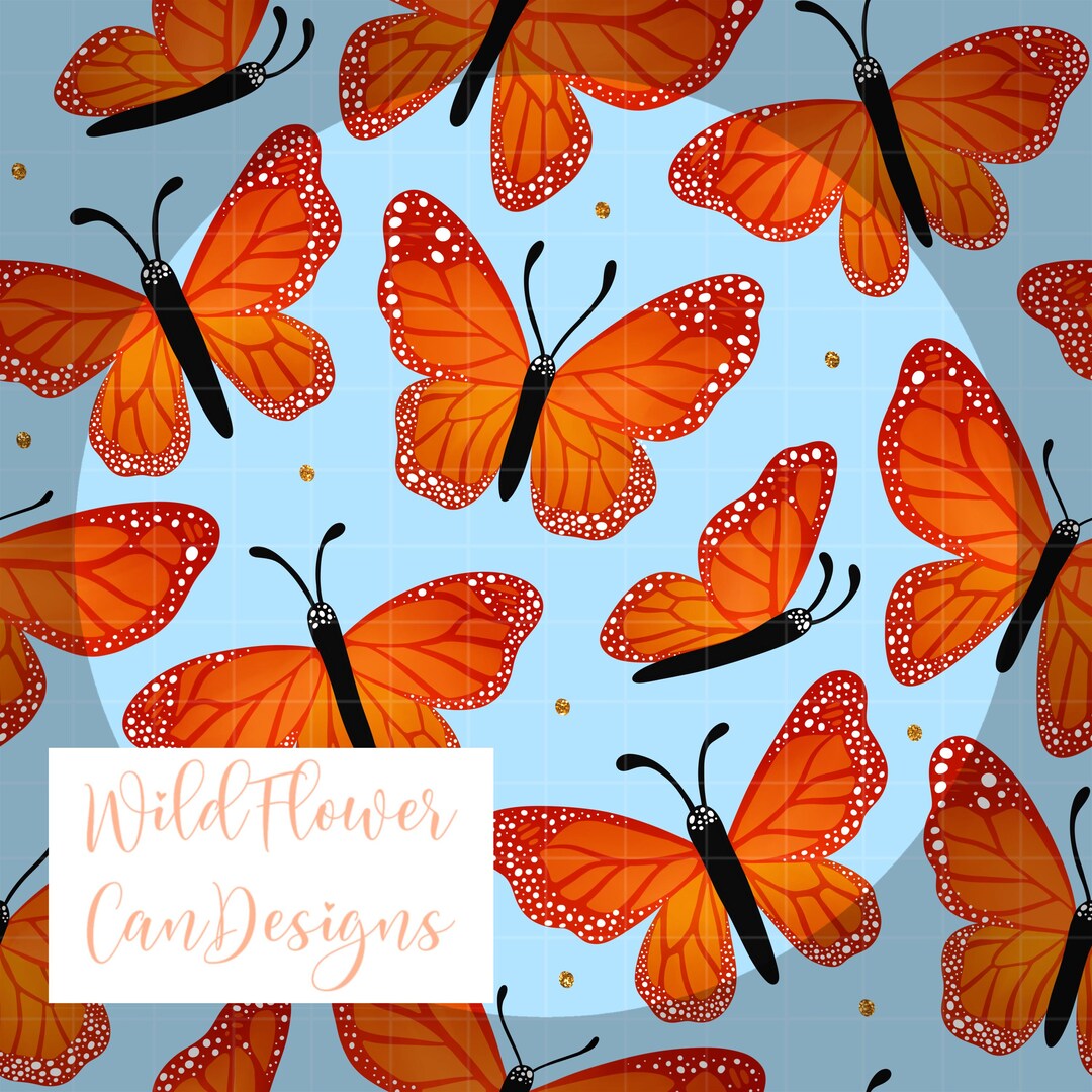 Monarch Butterfly Blue Background Seamless Pattern - Digital Download ...