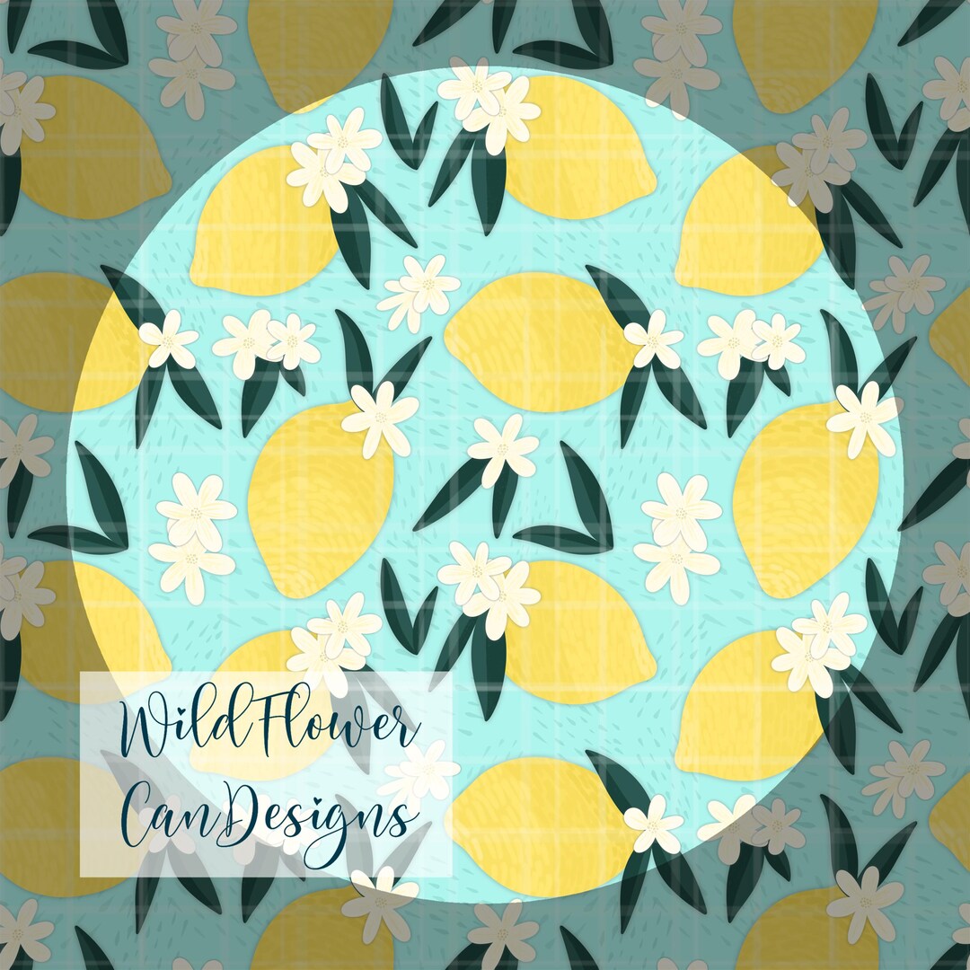 Lemon and Flower Teal Digital Print - DIY Gifts for Her Fabric Design ...