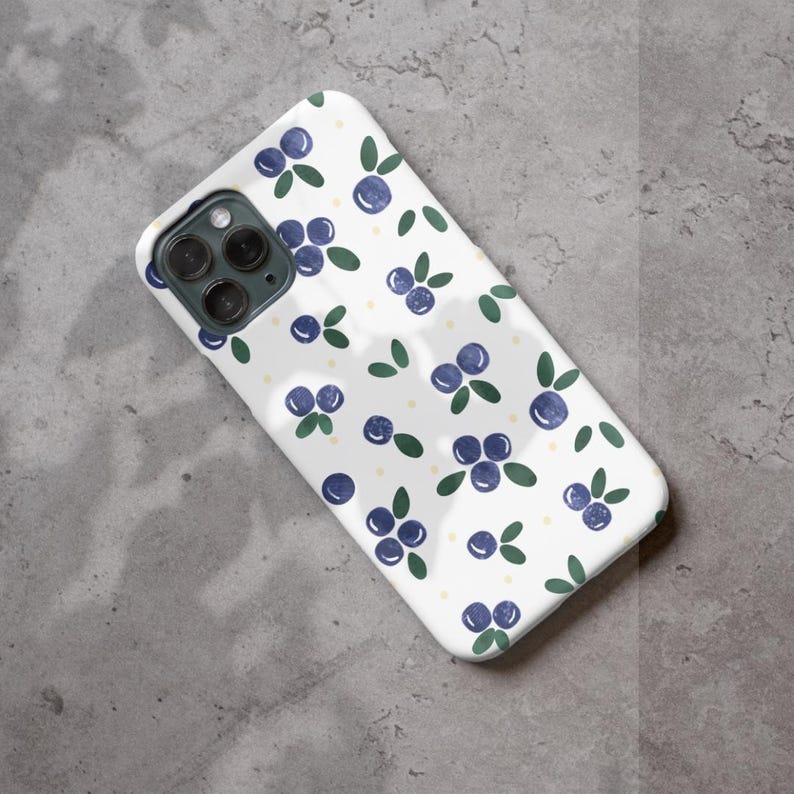 Blueberry and Green Leaf Digital Pattern - Hand Drawn PNG File - Spring ...