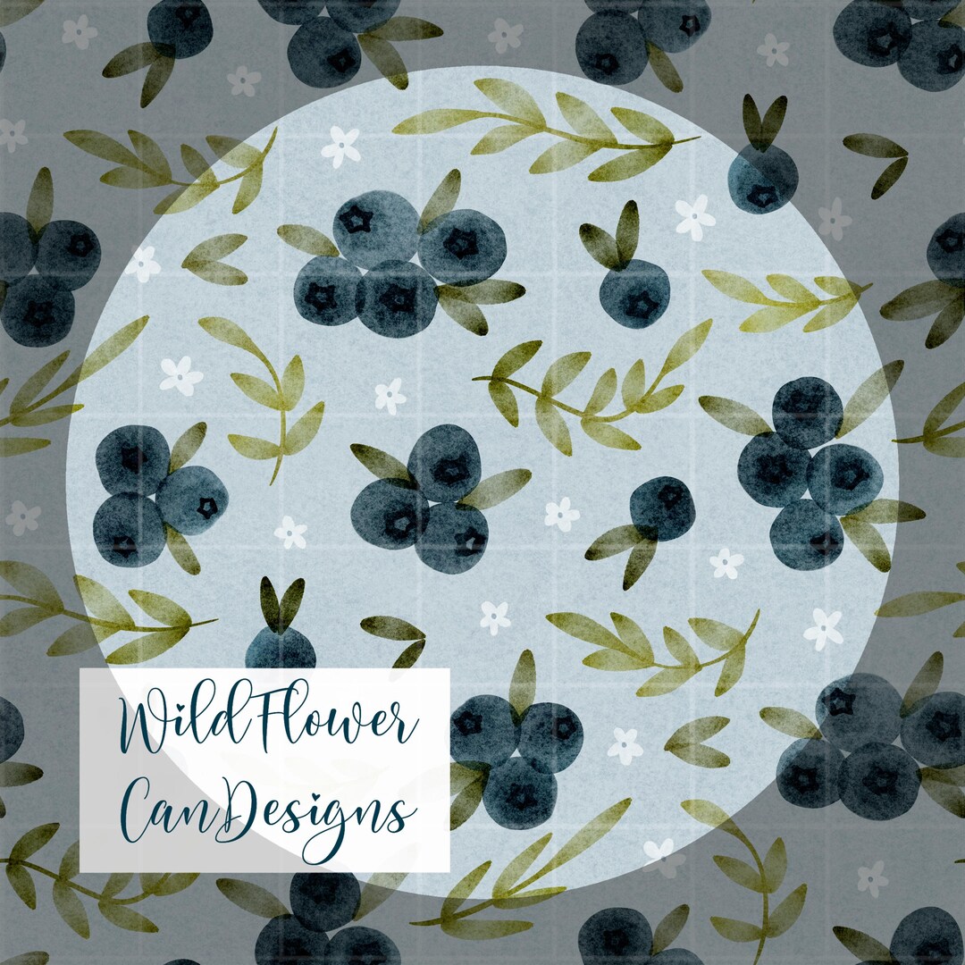 Floral Blueberry Watercolor Digital Pattern - PNG File - Instant ...