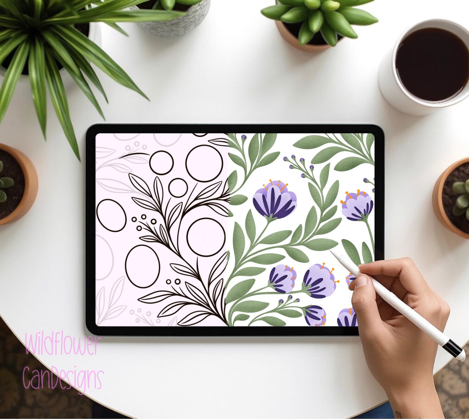 Trailing Flower Stamp Brush - Hand Drawn Procreate Seamless Pattern ...