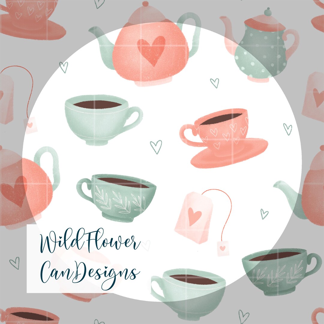 Tea Time Hand Drawn Digital File - Rococo Revival Teacup Print ...