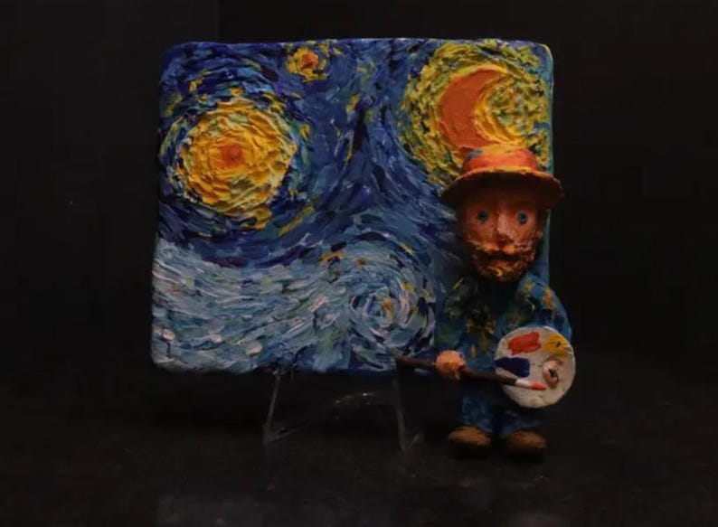 Mini Artist Figurine Van Gogh Starry Night Duchamp Fountain Sculpture ...