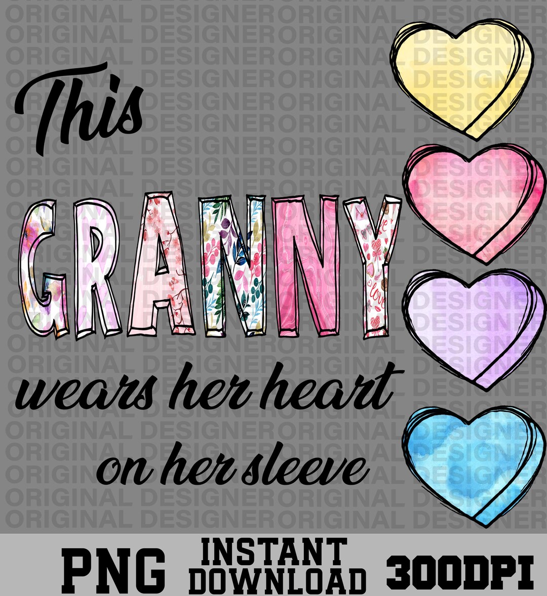 This Granny Wears Her Heart on Her Sleeve Png Digital Download, Doodle ...