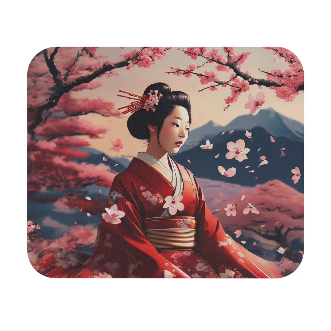 Geisha Mouse Pad, Japanese Mousepad, Cherry Blossom Mousepad, Traveler ...