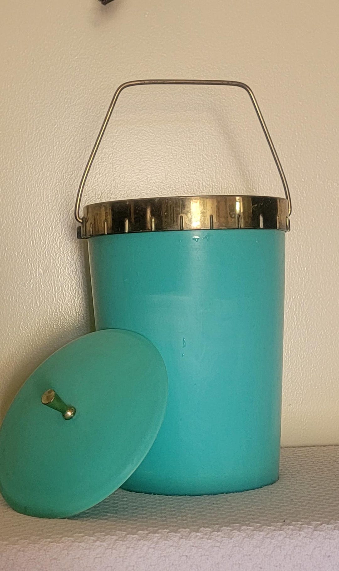 Mid Century Turquoise Ice Bucket W/ Gold Trim - Etsy
