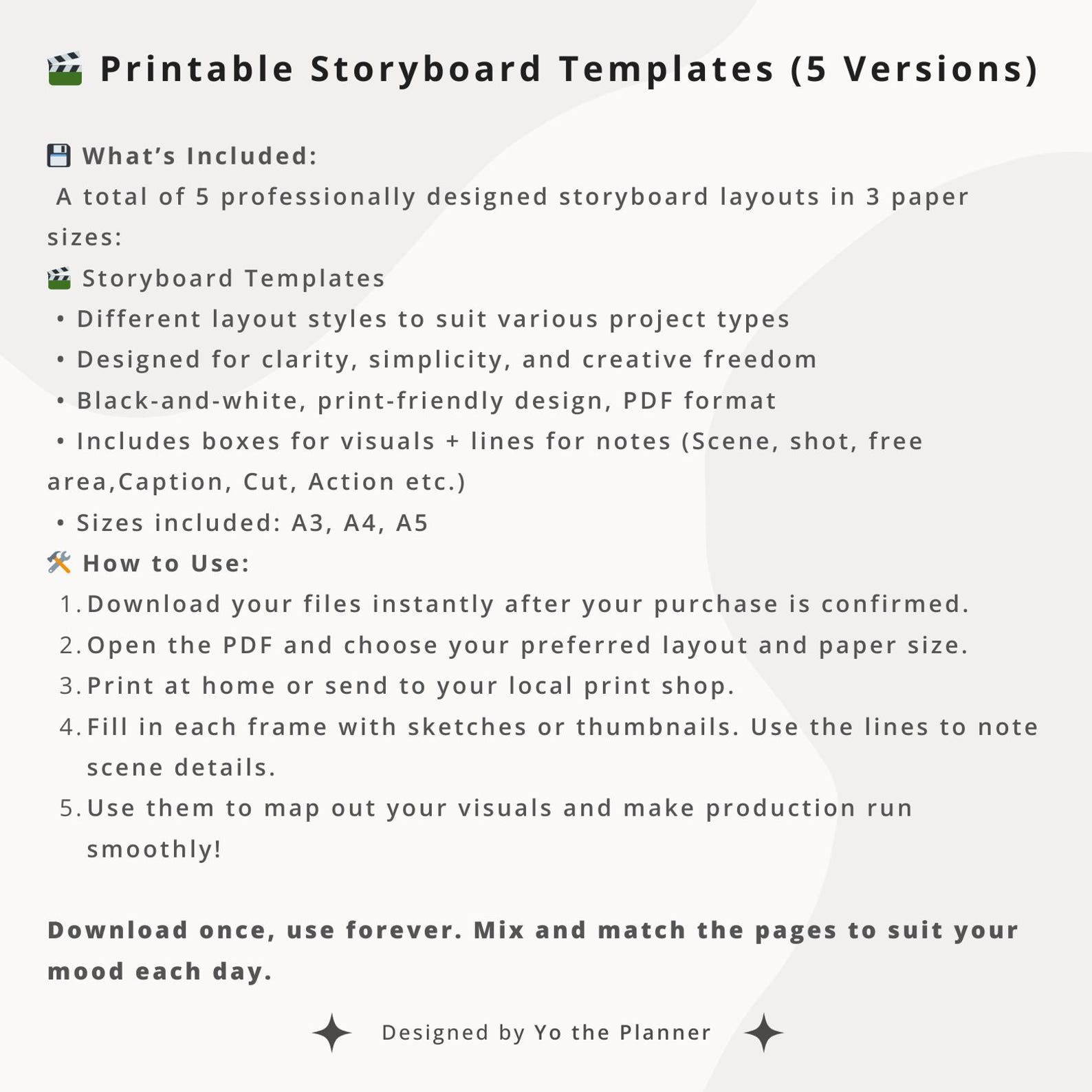 Printable Storyboard Template: Filmmaking & Animation Planner (PDF) - Etsy