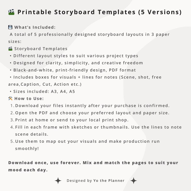 Printable Storyboard Template: Filmmaking & Animation Planner (PDF) - Etsy