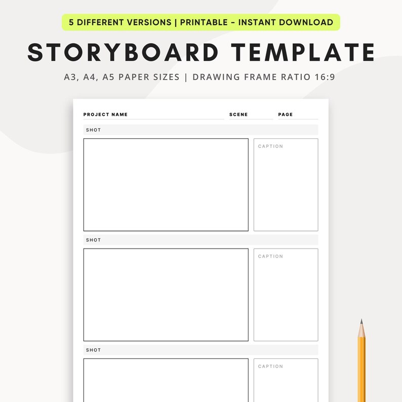 Storyboard Template – 5 Printable Layouts | A3, A4, A5 Sizes | 16:9 ...