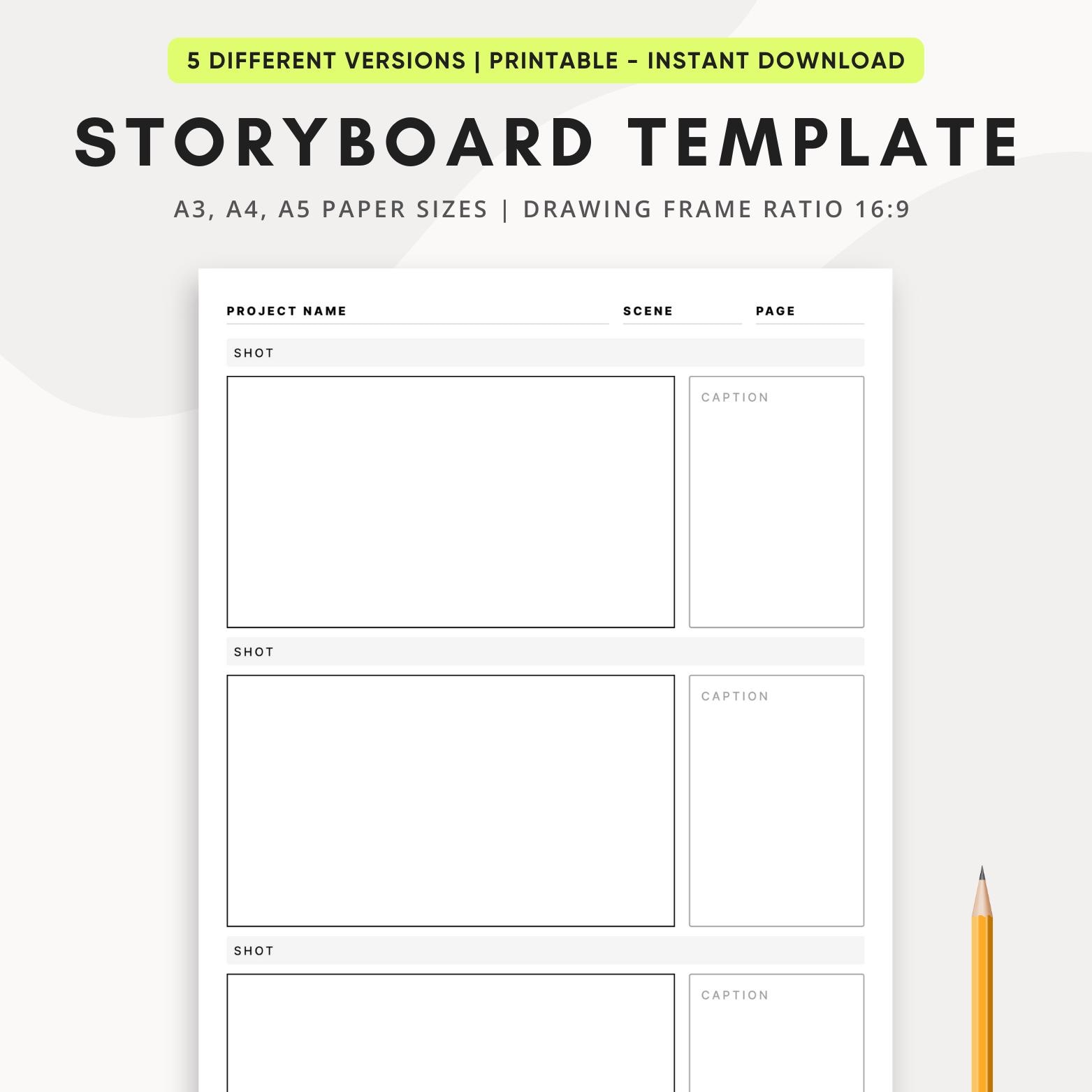 Storyboard Template – 5 Printable Layouts | A3, A4, A5 Sizes | 16:9 ...