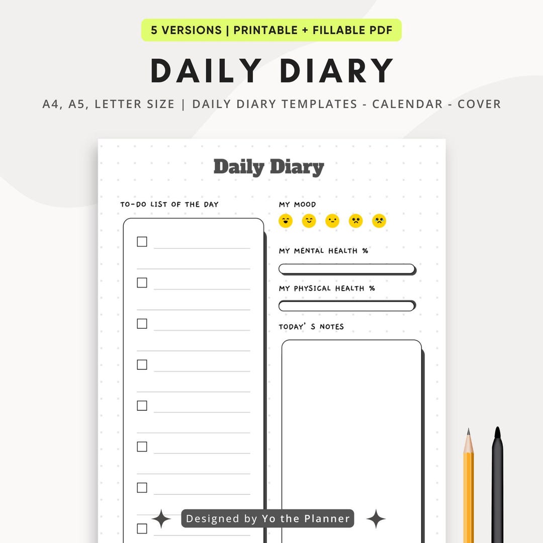 Printable Daily Diary Kit | 2025 Calendar + Vision Board + Motivational ...