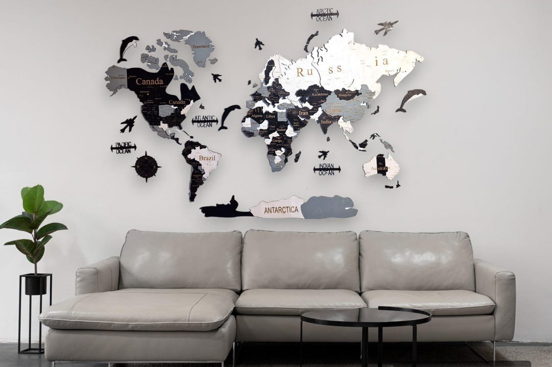 3D Wood World Map Living Room Decor, Travel Map With Pins, Map of the ...