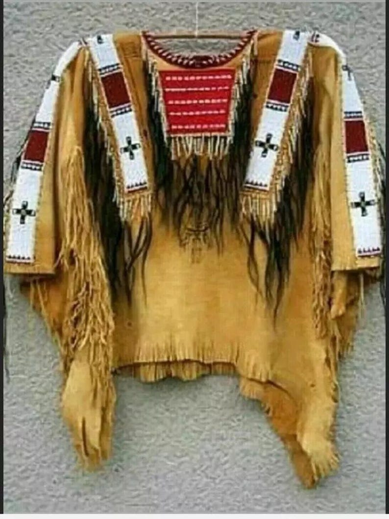 Men Native American Western Style Suede Leather Shirt Beaded Warrior ...