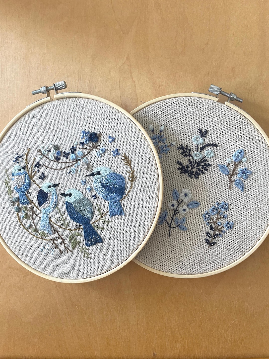 Handmade Embroidered Hoop Art- Blue Birds and Flowers - Etsy