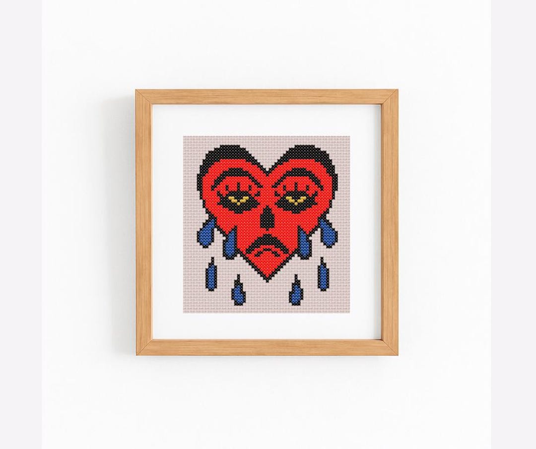 Crying Heart Mini Cross Stitch Pattern, Pixel Art Embroidery (PDF ...