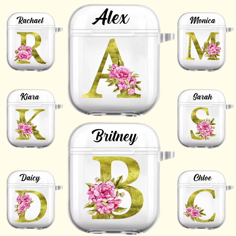 Floral Airpods Case With Name | Custom Initial and Name Cover ...