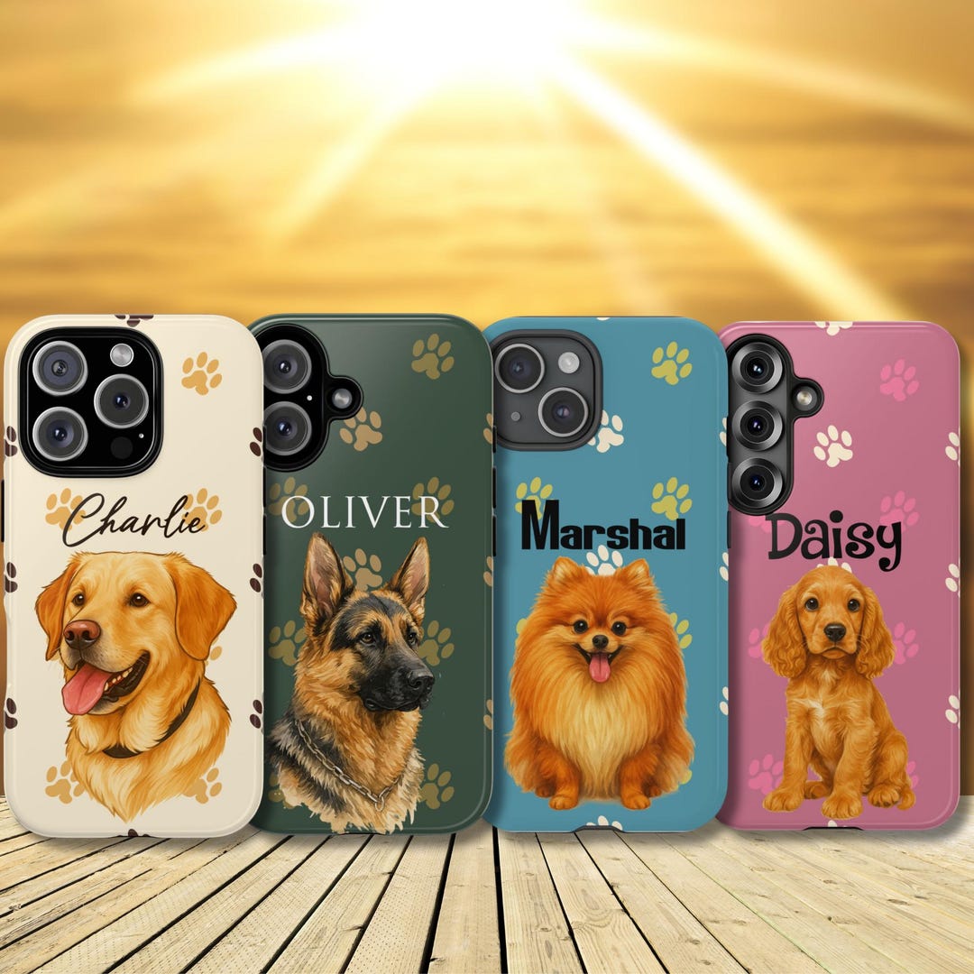 Custom Dog Phone Case With Oil Painting Ilustration and Custom Name ...