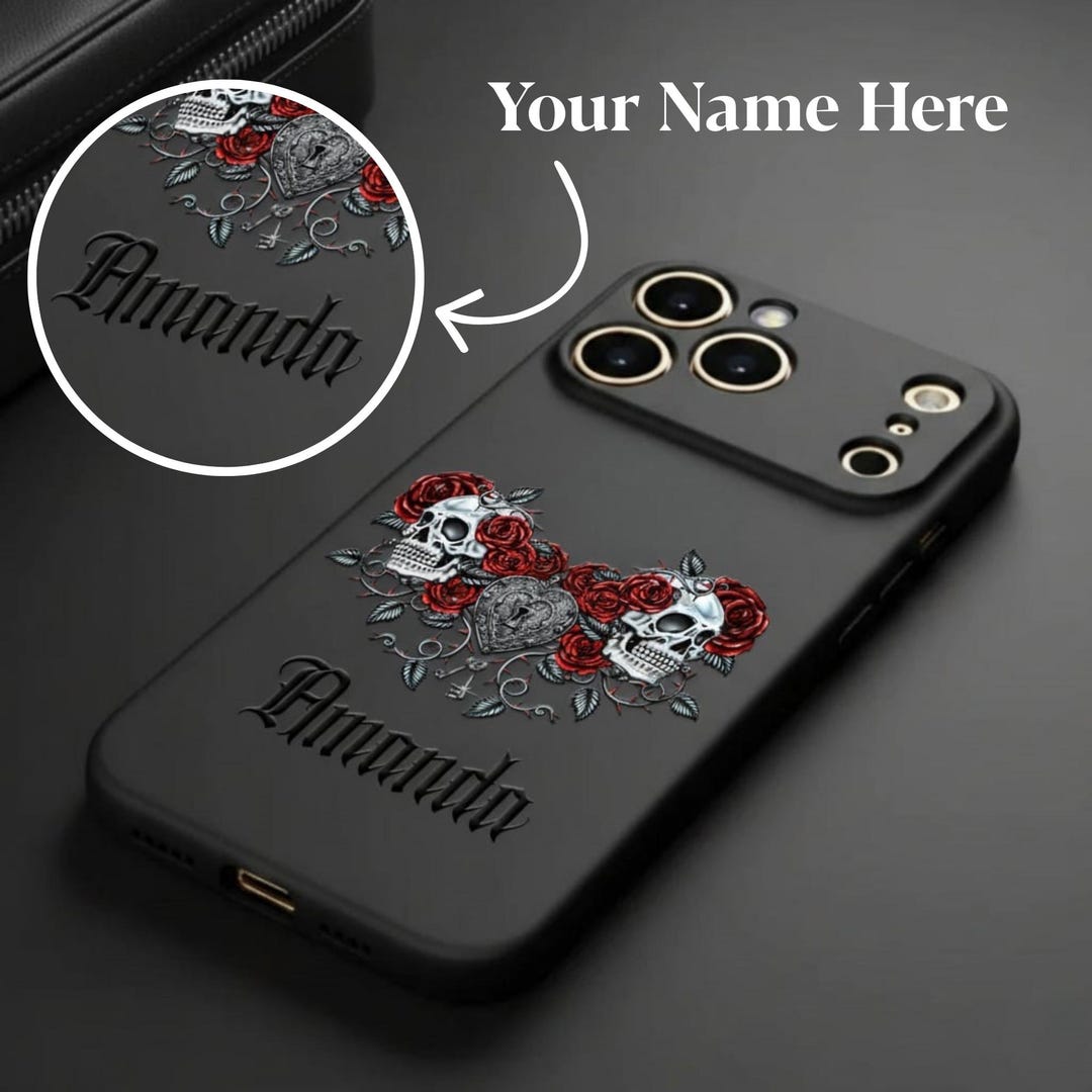 Gothic 3D Embossed Custom Name Phone Case With Mystic Skull Design ...