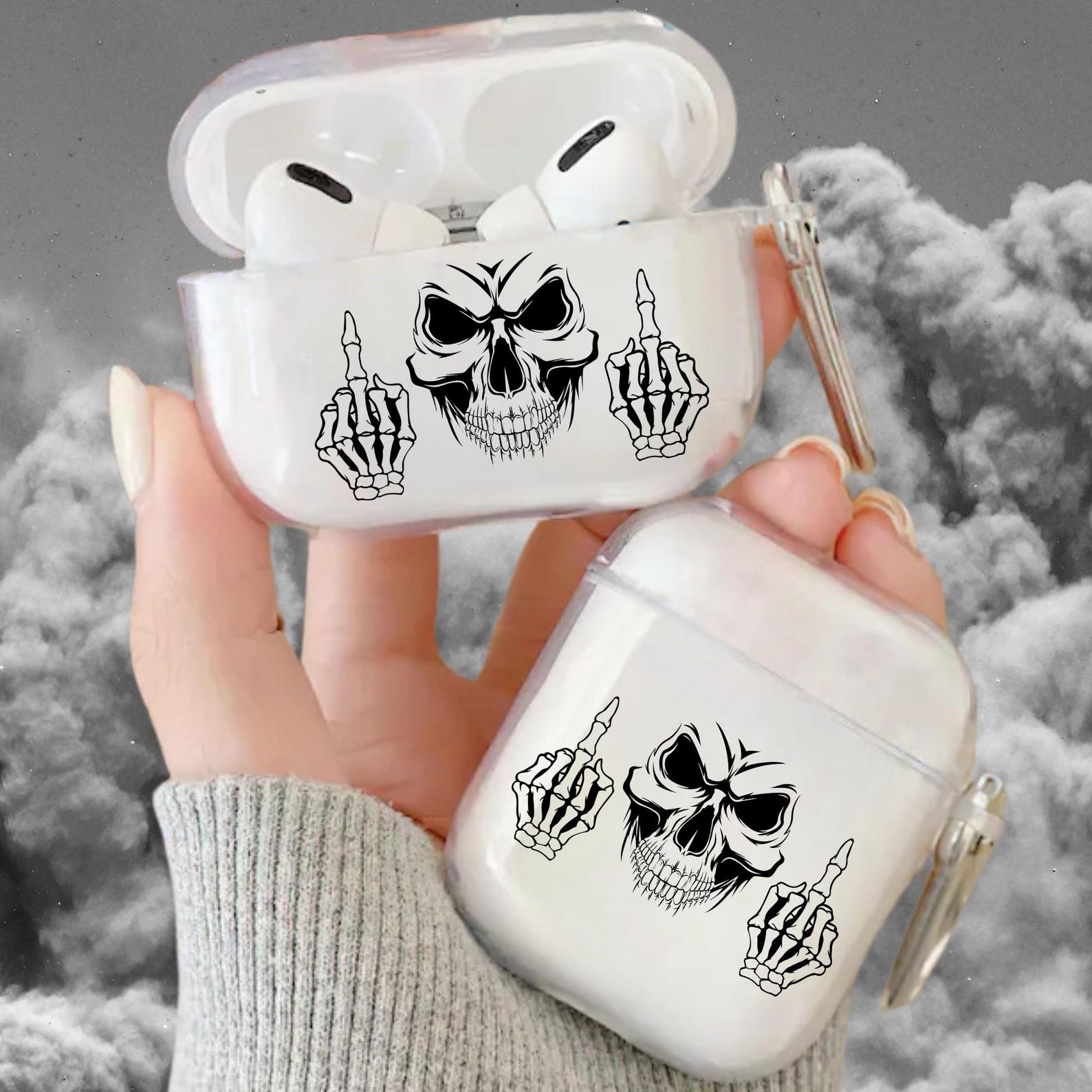 Skull Skeleton Middle Finger Airpods Case | Clear Airpods Cover ...