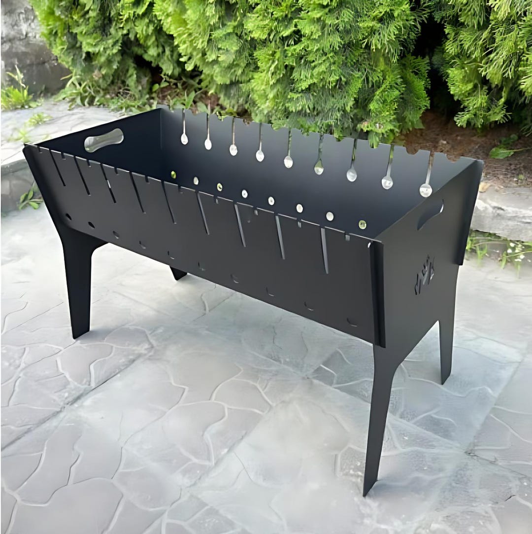 Camp Grill for 10 Skewers, Portable Fire Pit Grill, Camping Flat Fire ...