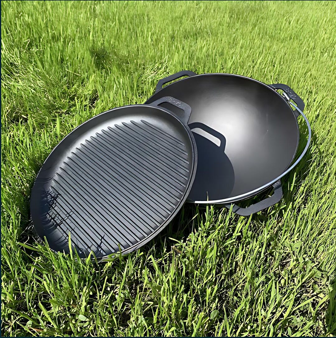 Cast Iron Cauldron Kazan 15L, Dual-function Grill Pan Lid, Authentic ...