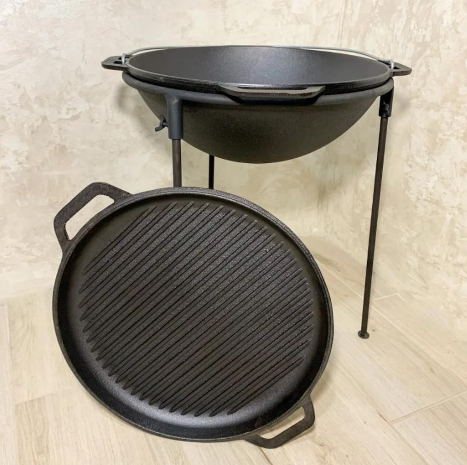 2-in-1 Set of Cooking Cauldron With Grill Pan Lid, Dual-function Lid ...