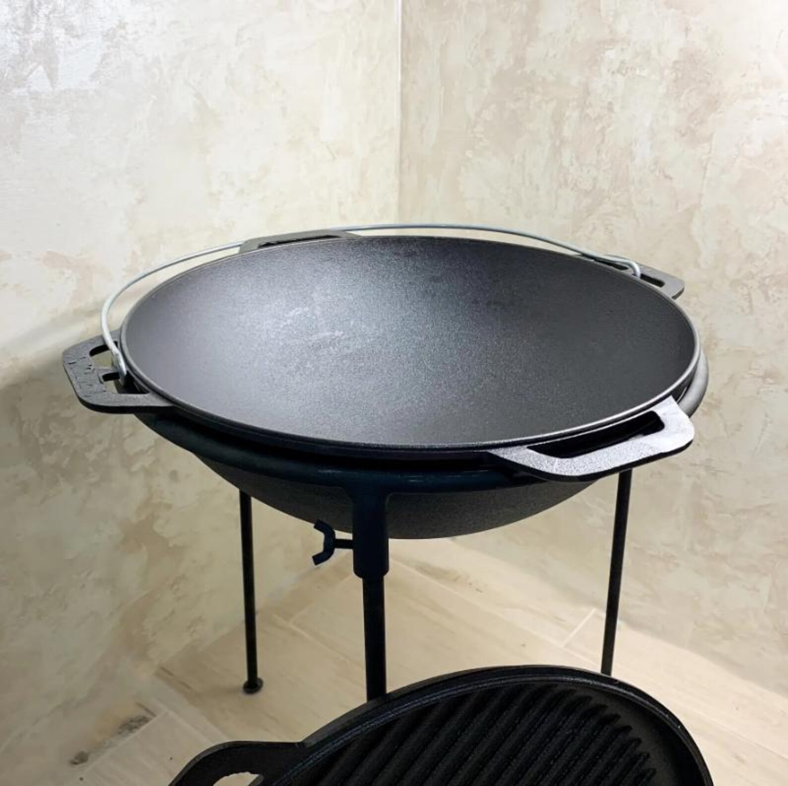 2-in-1 Set of Cooking Cauldron With Grill Pan Lid, Dual-function Lid ...